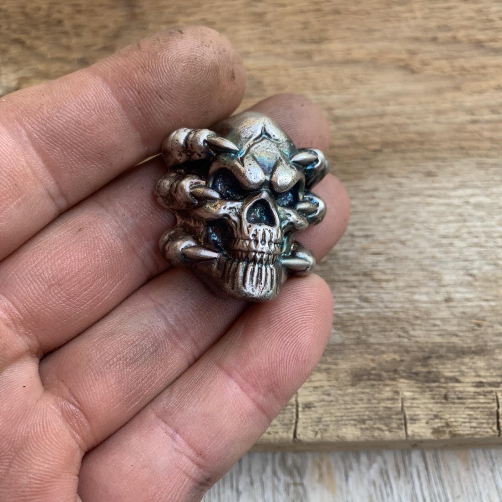 Hand poured Silver 4 Troy oz .999 fine silver claw Skull. VL Custom ...