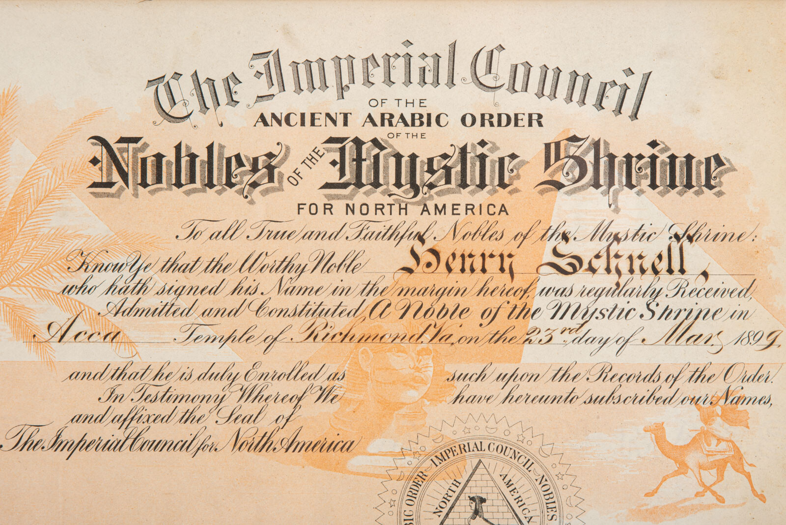 Imperial Council Ancient Arabic Order Noble of Mystic Shrine 1899 ...