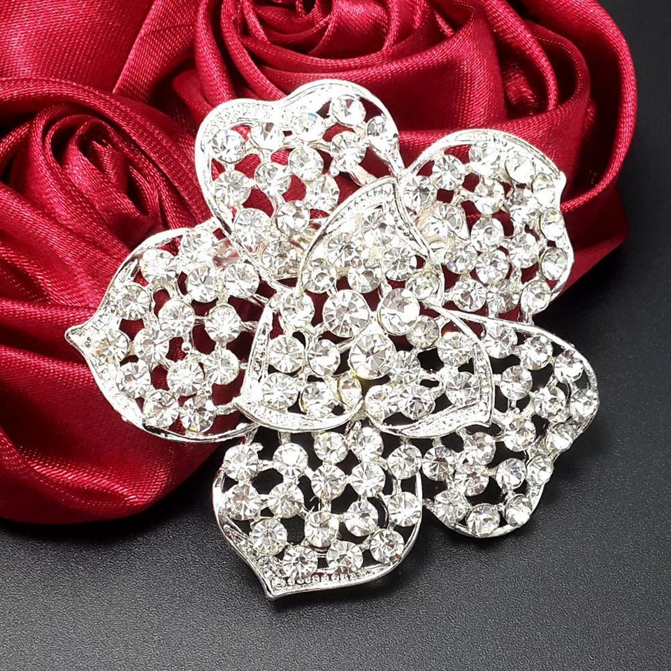 Lot 30pc Mixed Sliver Rhinestone Crystal Brooches Pin DIY Wedding ...