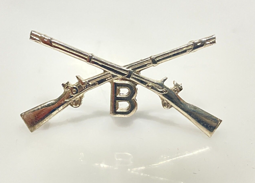US ARMY INFANTRY OFFICER COMPANY B CROSSED RIFLES PIN BADGE 1.75" N.S ...