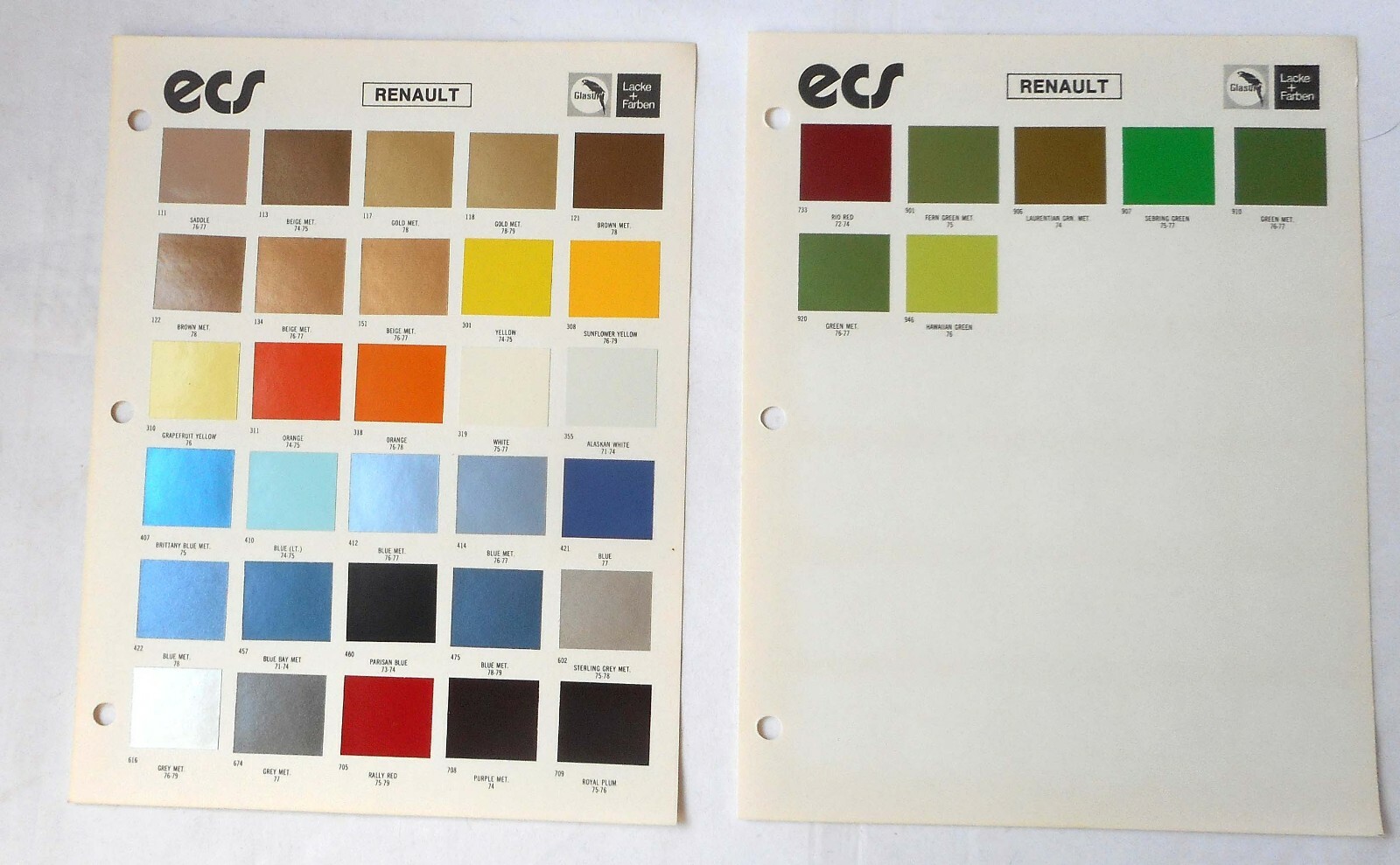 1972 - 1979 RENAULT ECS COLOR PAINT CHIP CHART ALL MODELS ORIGINAL | eBay