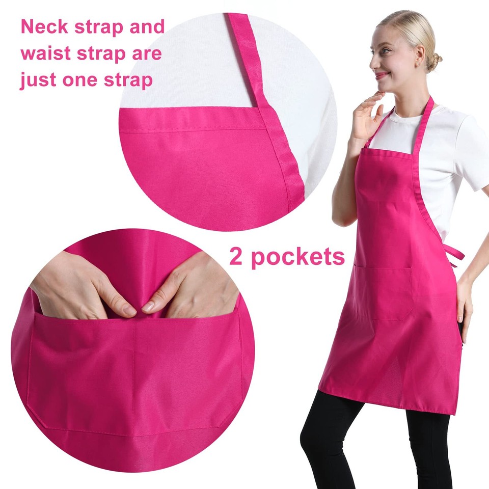 12 Pcs Bib Bulk Hot Pink Aprons for Women Men Adult Girls Unisex with 2 ...