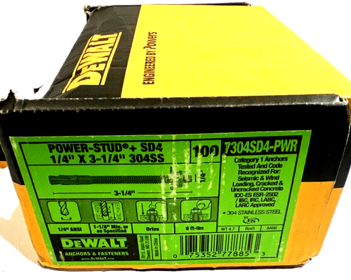 Dewalt Power Stud + SD4 1/4" x 3-1/4" 304SS 7304SD4-PWR (Box of 110) | eBay