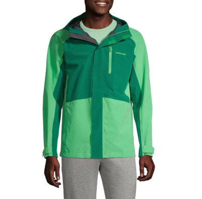 NEW Lands' End Men's Hooded Packable Rain Jacket Green Raincoat size L ...