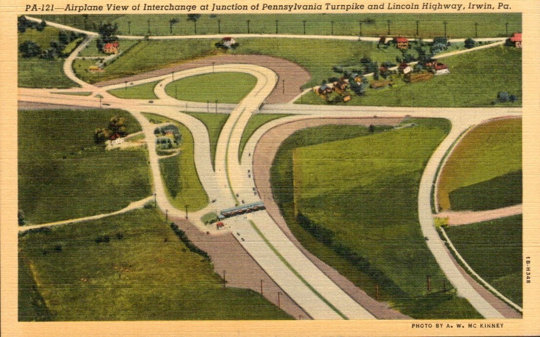 Postcard-Aerial View of Interchange at Pennsylvania Turnpike & Lincoln ...