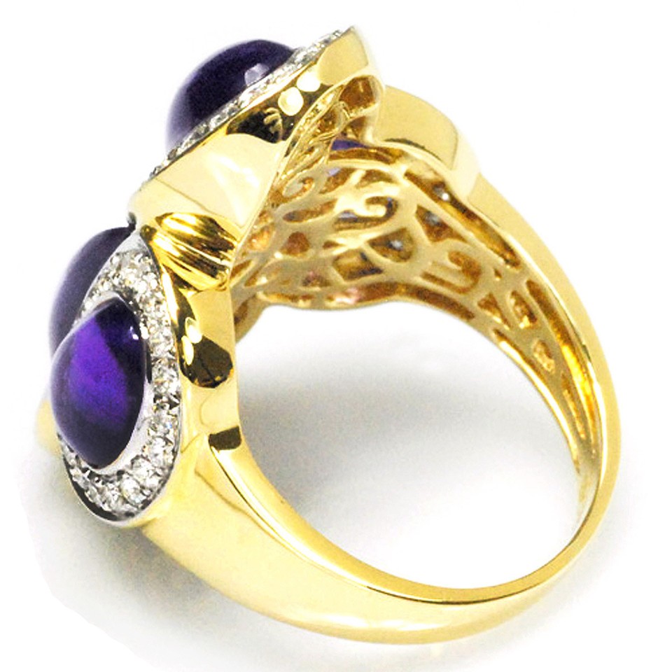 De Buman 18k Yellow Gold 5.32ctw Genuine Amethyst & Diamond Ring, Size ...