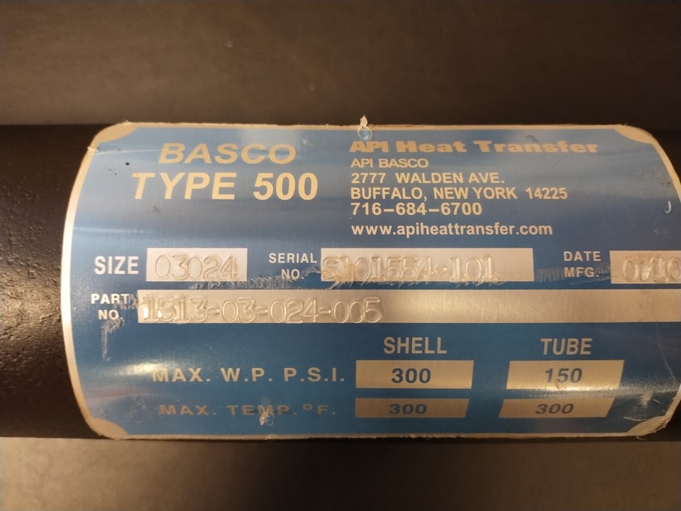 Basco 500 Shell And Tube Heat Exchanger 150/300psi | eBay