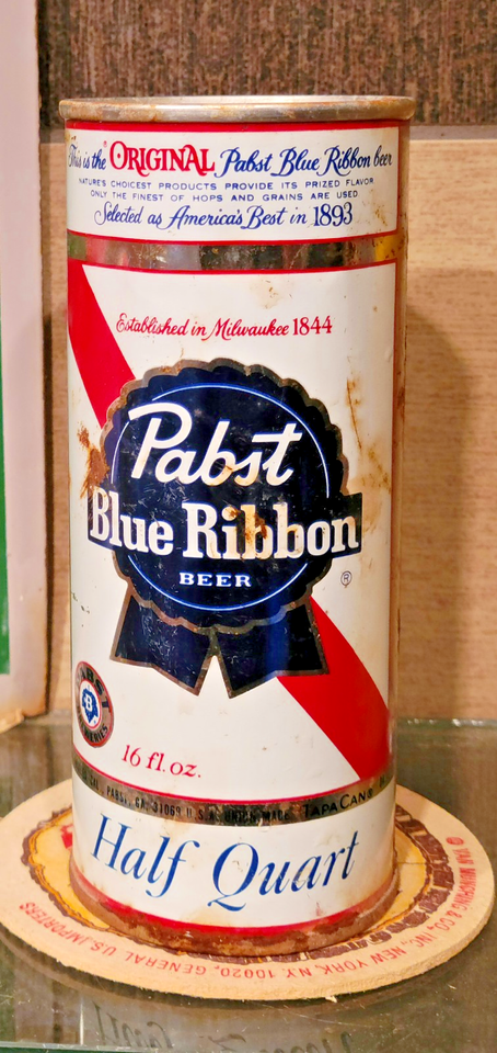 1968 16 OUNCE STEEL PABST BLUE RIBBON PULL TAB BEER CAN 5 CITY ...