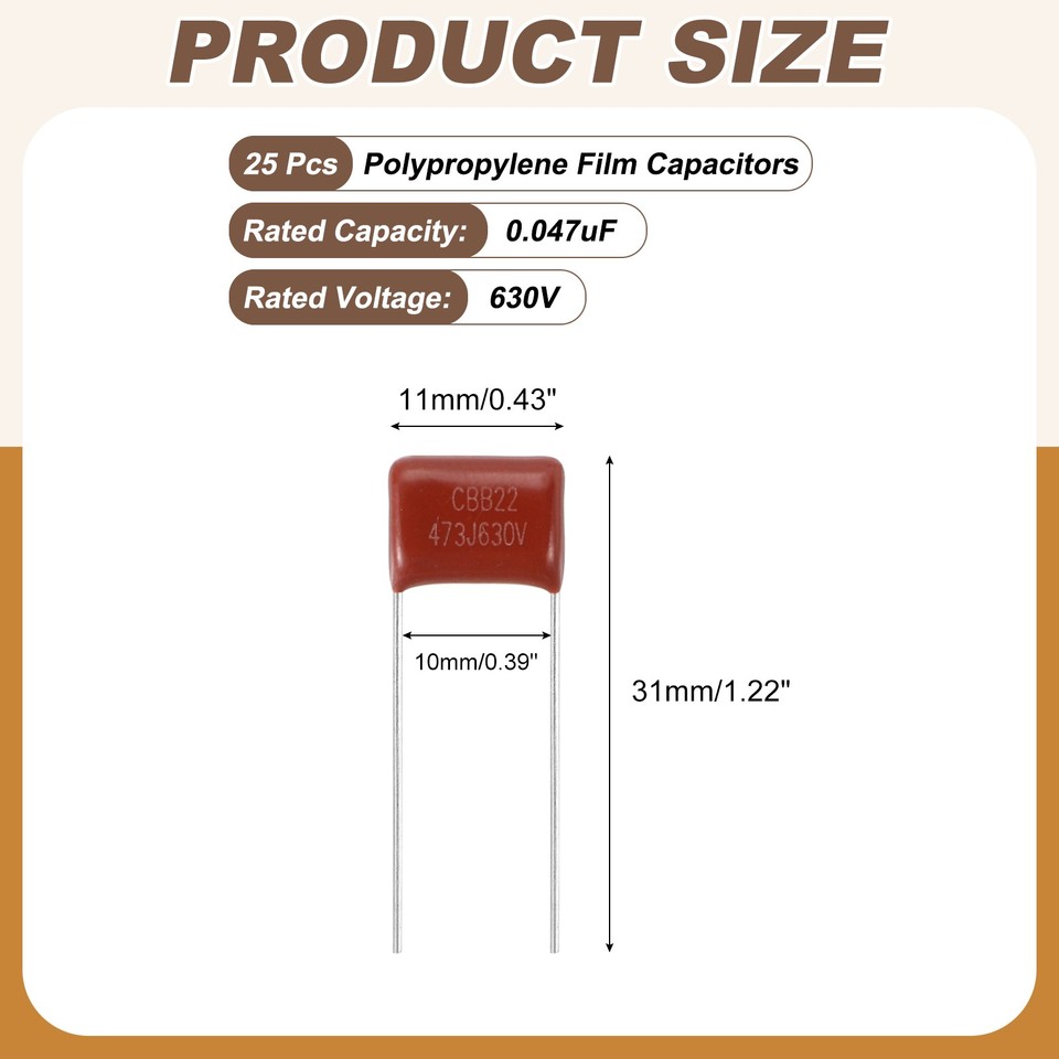 25pcs CBB22 Capacitor 630V 473J 0.047UF Metallized Polypropylene Film ...