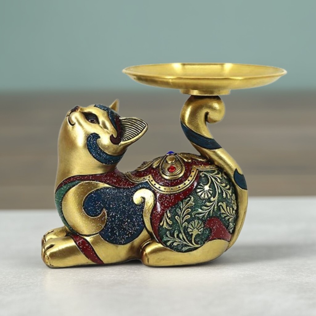 7"W Gold and Red Cat Figurine Ornament Home Decor Unique Gift | eBay