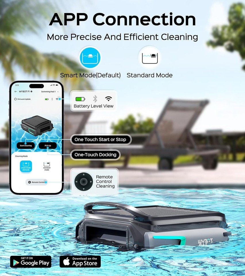 WYBOT F1 Pool Skimmer Solar Powered Robotic Pool Cleaner Pool Surface ...