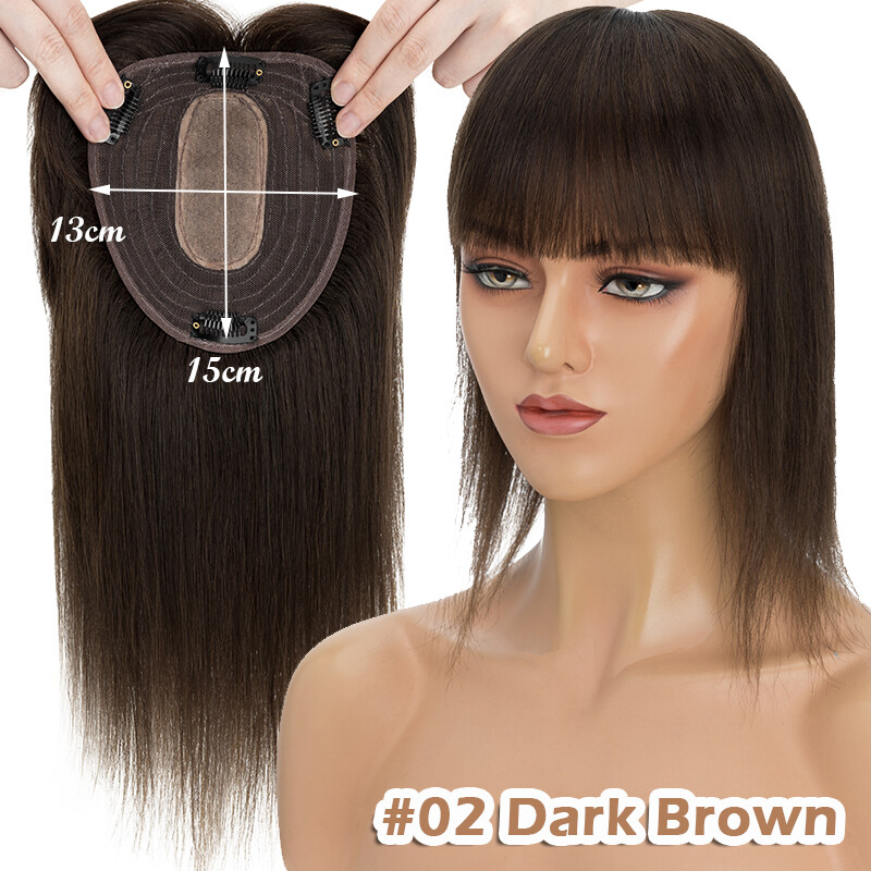 CLEARANCE Women Human Hair Topper with Bangs / Parting Clip In Real ...