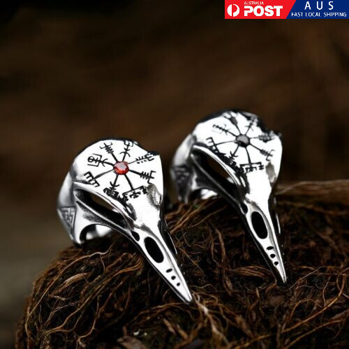 Men Viking Raven Odin Crow Skull Mask Vegvisir Mythology Norse Rune Compass Ring | eBay Australia