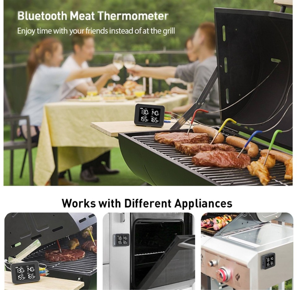 Bluetooth 4 Probe Meat Thermometer Wireless Roast BBQ Turkey Kitchen ...