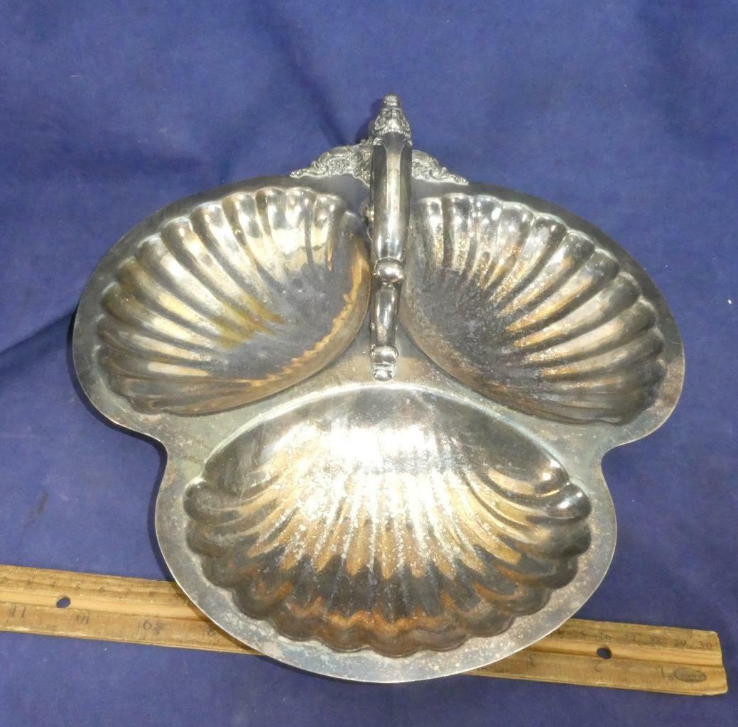 VTG Wallace Silverplate Baroque Serving Condiment Dish 3 Section Clam ...