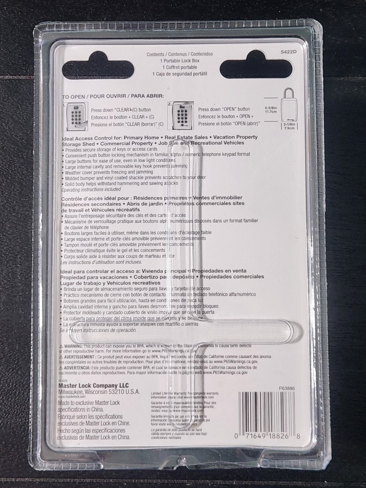 NEW Master Lock 5422D Lock Box Combination Push Button Portable Key ...