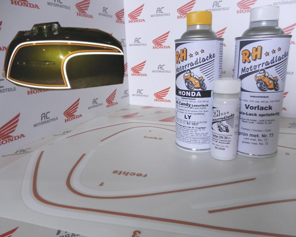 Honda CB350 Four Color Paint Kit Bacchus Olive green incl Tank Decals ...