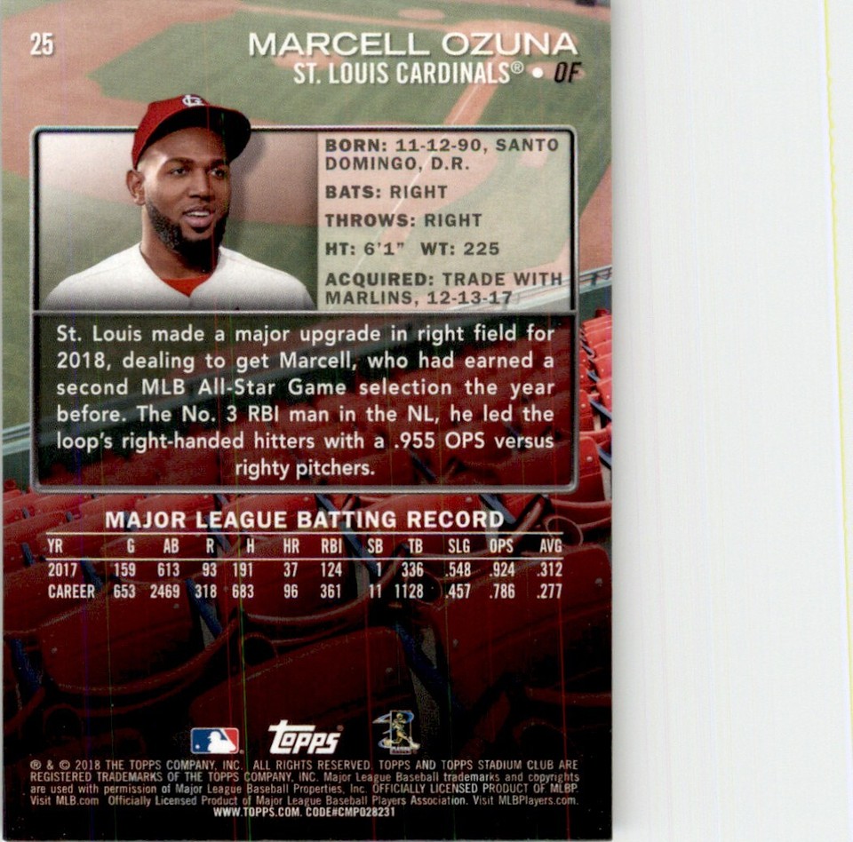 2018 Topps Stadium Club Marcell Ozuna St. Louis Cardinals #25 MLB ...