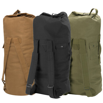 G.I. Type Canvas Double Strap Duffle Bag - Sports Bag - Gym Bag-Black ...