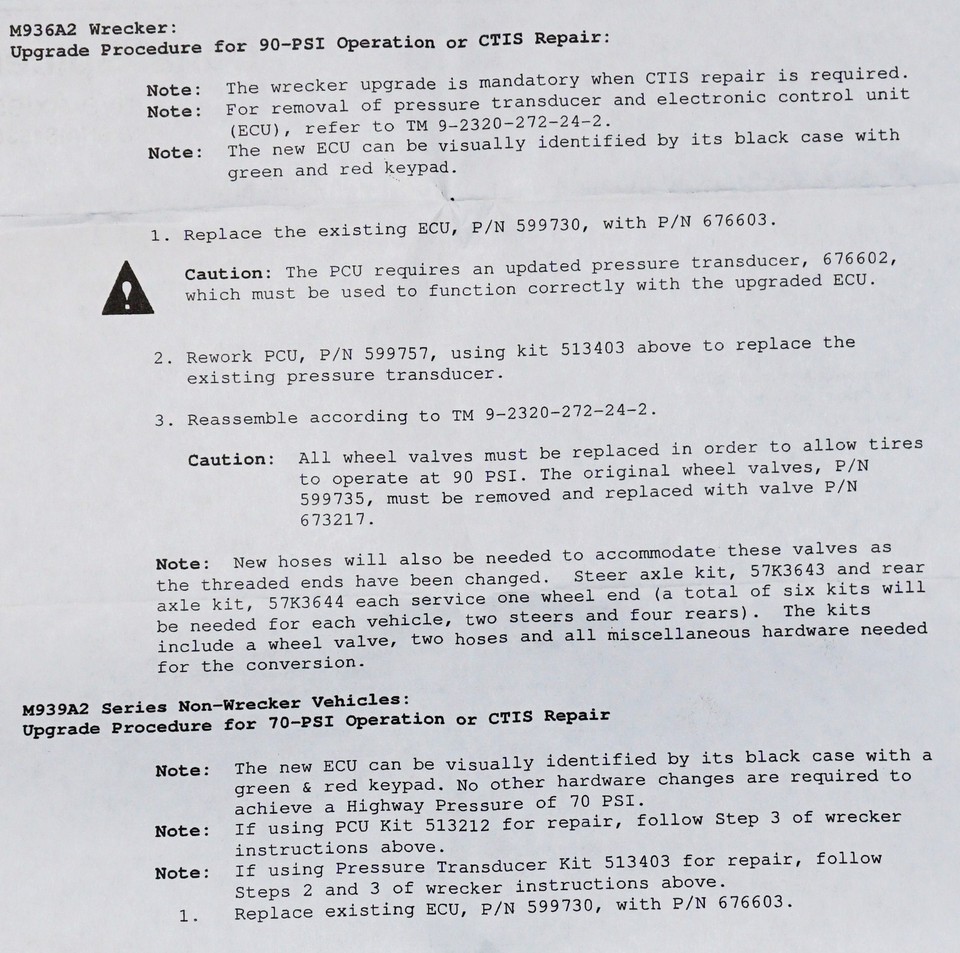 M939A2 & M936A2 MILITARY TRUCK & WRECKER 90PSI CTIS PRESSURE TRANSDUCER ...