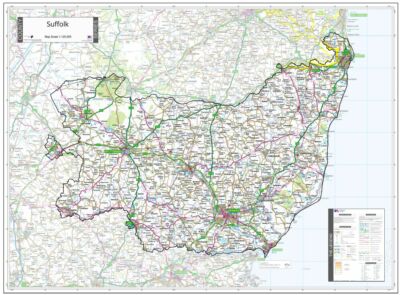 SUFFOLK COUNTY WALL MAP - Ordnance Survey - Laminated Edn - NEW for ...