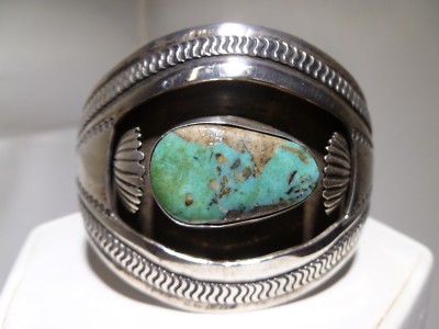 Signed Carl Begay Navajo cuff bracelet Shadow Box Turquoise Sterling ...