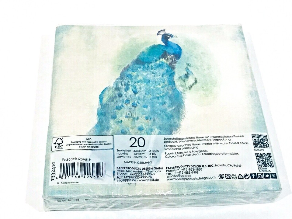 PPD PAPERPRODUCTS DESIGN PEACOCK ROYALE LUNCH NAPKINS 20 COUNT | eBay