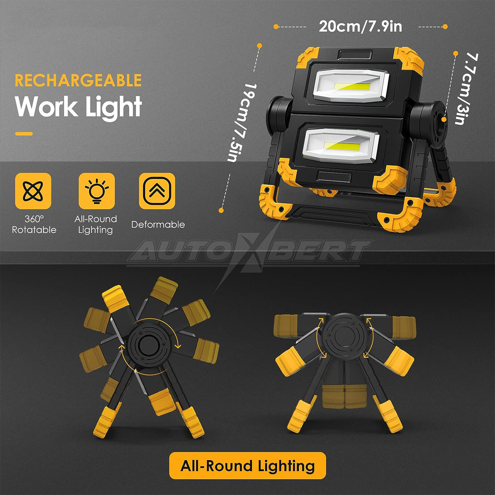 LED Work Light Rechargeable 2000LM Portable Folding Magnetic COB LED ...