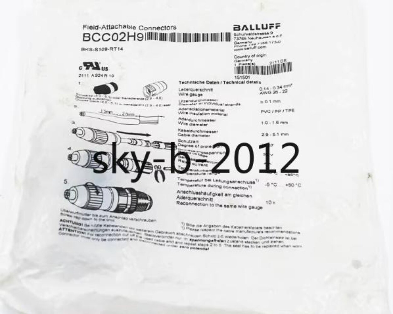 1 PC NEW IN BOX BALLUFF Connector M12 male straight head five pin BKS ...