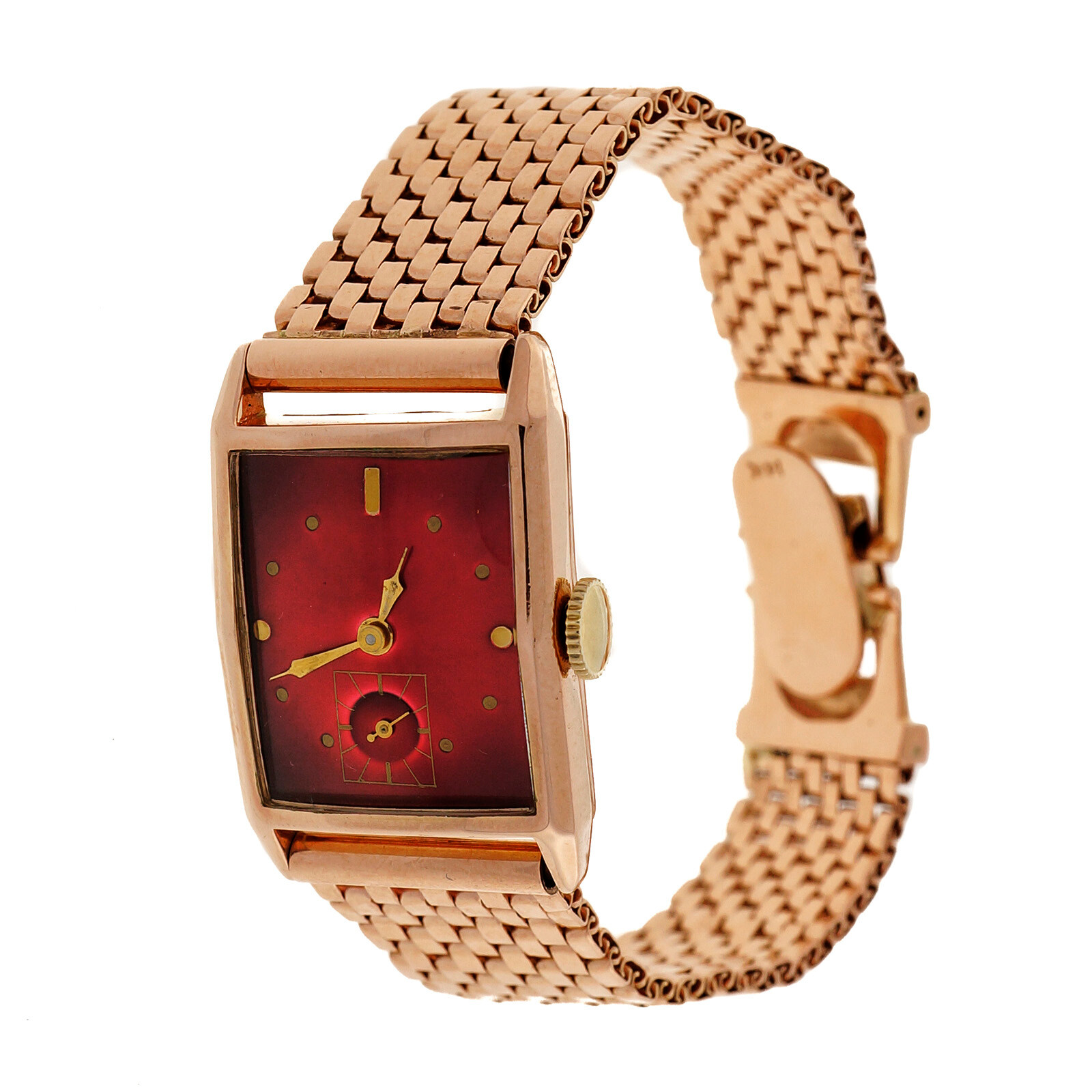 Retro Art Deco 1940 Vivid Red Custom Colored Dial 14k… - Gem