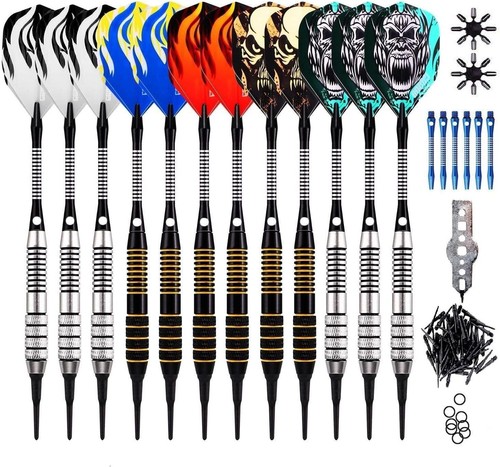 12 Darts Arrows Set 60 Dart Tips Dart Soft tips 30 Flights with 8 ALU ...