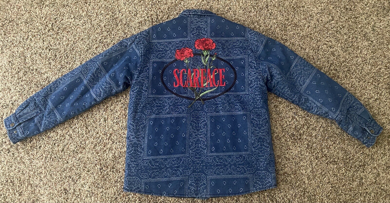 SP X SCARFACE DENIM PAISLEY MENS LIFESTYLE JACKET. TONY MONTANA SIZE ...