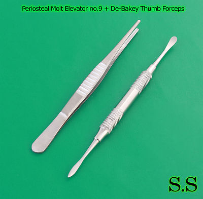 Periosteal Molt Elevator no.9 + De-Bakey Thumb Forceps Atraumatic ...