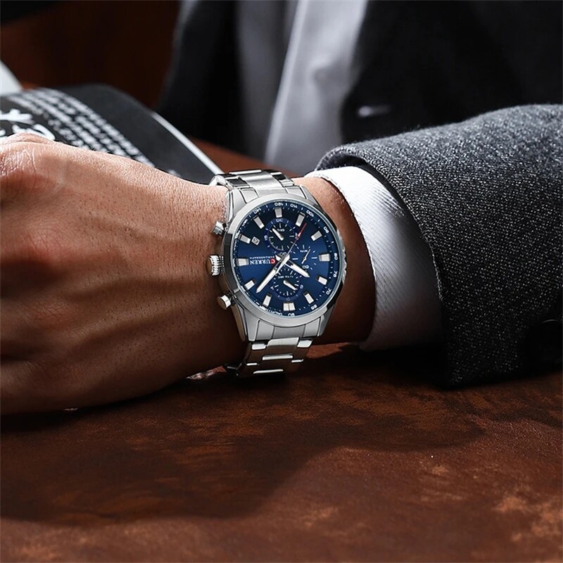 CURREN Men Watches Blue Steel Wristwatch Calendar Date Male Business ...