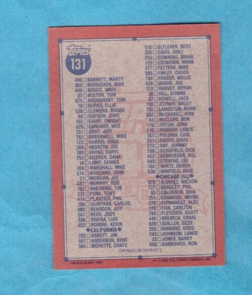 1991 Topps baseball card #131 Checklist Unmarked | eBay