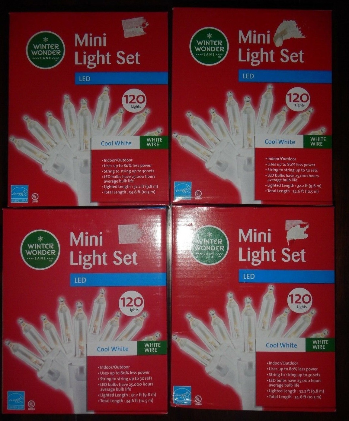 4 boxes 120 Lights LED Cool White Mini Light Set White wire wedding ...