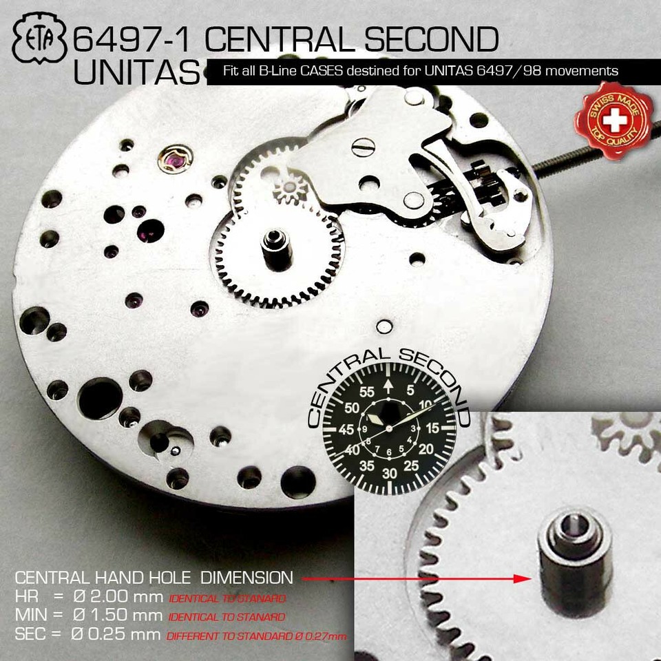 MOVEMENT ETA UNITAS 6497-1, CENTRAL SECOND MODIFICATION SWISS MADE | eBay