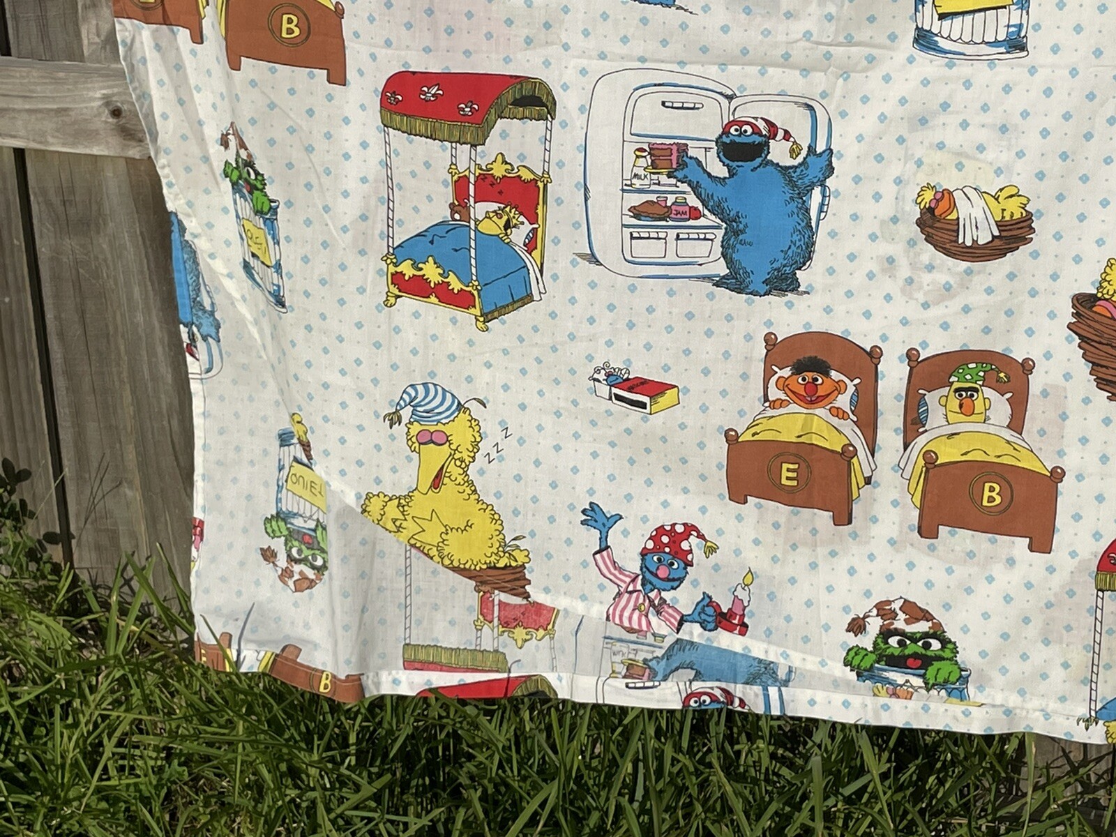 Vintage Sesame Street Bedtime Twin Flat Bed Sheet Fabric - As Is | eBay
