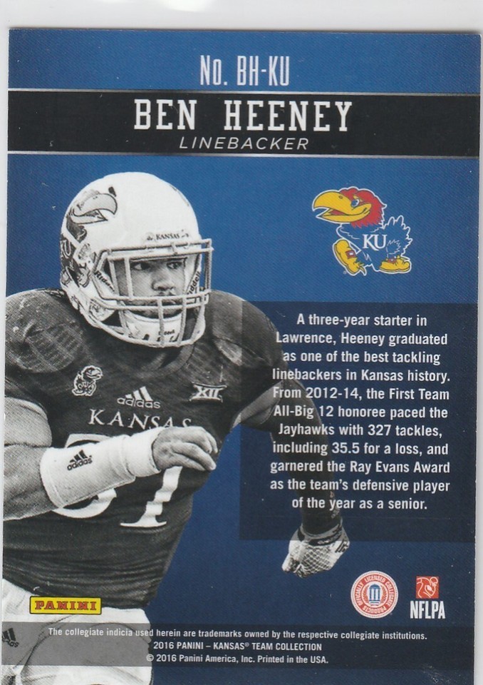 BEN HEENEY 2016 KANSAS COLLEGIATE HONORS INSERT BLACK PARALLEL SERIAL ...