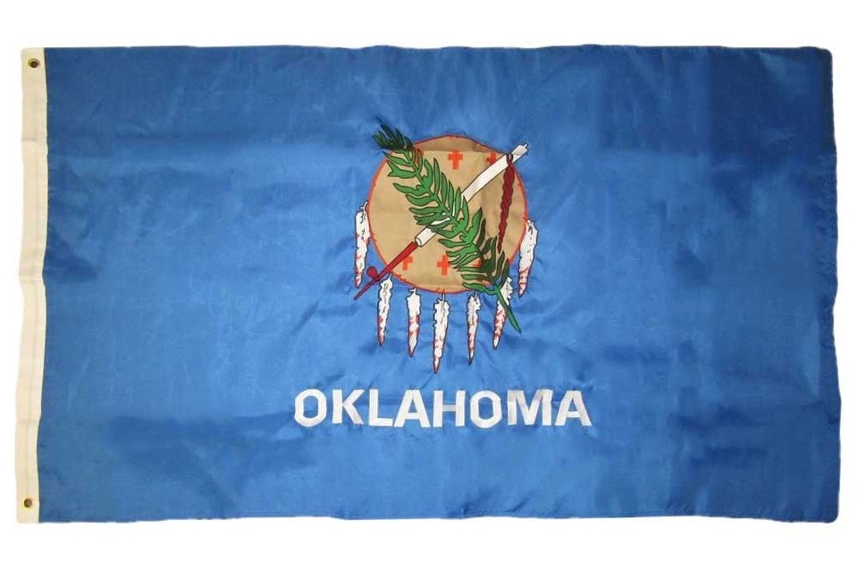 3x5 Embroidered State of Oklahoma Sewn Nylon Flag 3'x5' Grommets Double ...