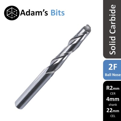 R2mm CER/shank ball nose 2 flute 22mm carbide end mill CNC router bit ...