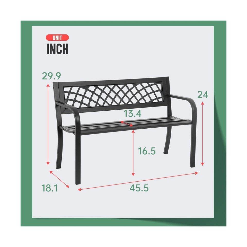 Garden Bench,Outdoor Benches,Iron Steel Frame Patio Bench with Mesh ...
