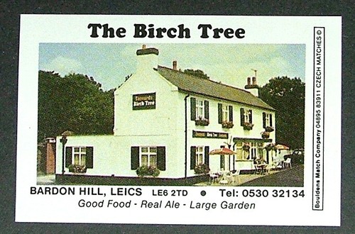 Matchbox label Pub Inn The Birch Tree Bardon Hill Coalville Leicester ...