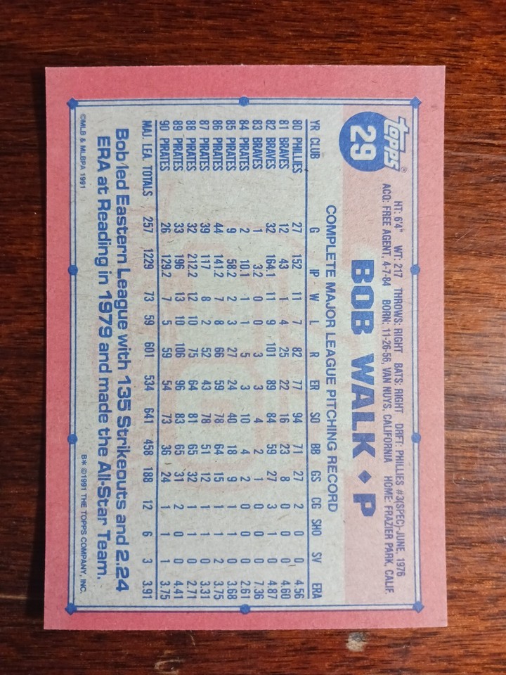 1991 Topps 29 Bob Walk Glow Back | eBay