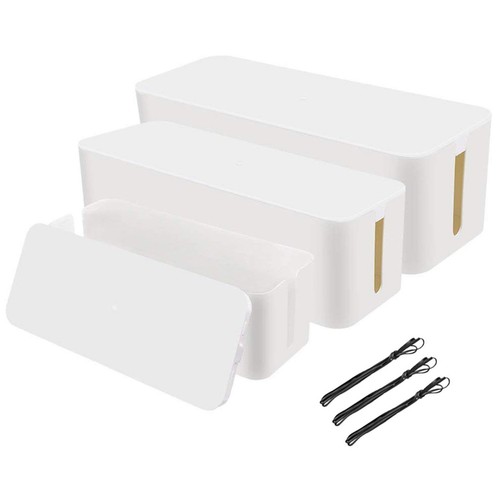 3 Pack White Cable Management Boxes with 3 Wire Ties Large Cord ...