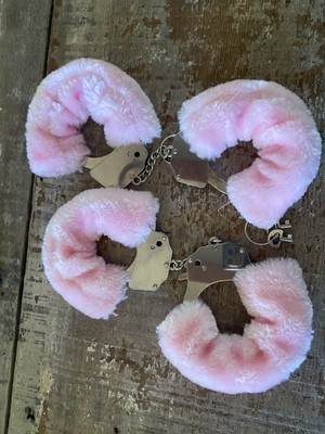 Pink Soft Fur Costume Handcuffs Metal Wrist Cuffs Set 2 NEW Adult Play ...