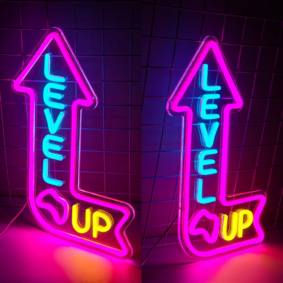 Level up Neon Sign for Gamer Room Dimmable Game Neon Sign LED Gaming ...
