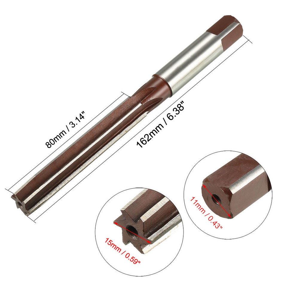 15mm Hand Reamer Alloy Tool Steel H8 6 Straight Flutes Milling Cutter ...