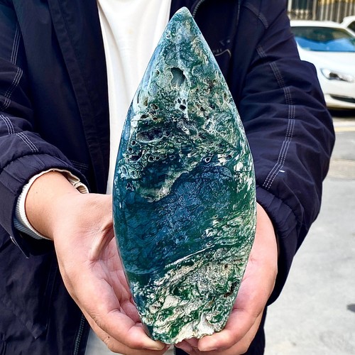 3.25LB Natural Water Grass Agate Crystal Products Water Drop Polishing ...