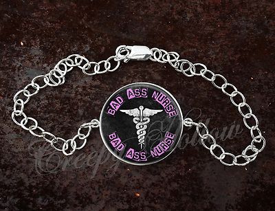925 Sterling Silver Adjustable Bracelet Bad Ass Nurse Medical Symbol ...